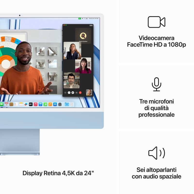 Apple iMac Apple M 59,7 cm (23.5") 4480 x 2520 pixels 8 Go 256 Go SSD PC All-in-One macOS Sonoma ...