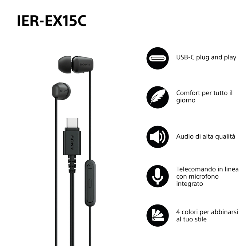 Sony IER-EX15C Casque Avec fil Ecouteurs Appels/Musique USB Type-C